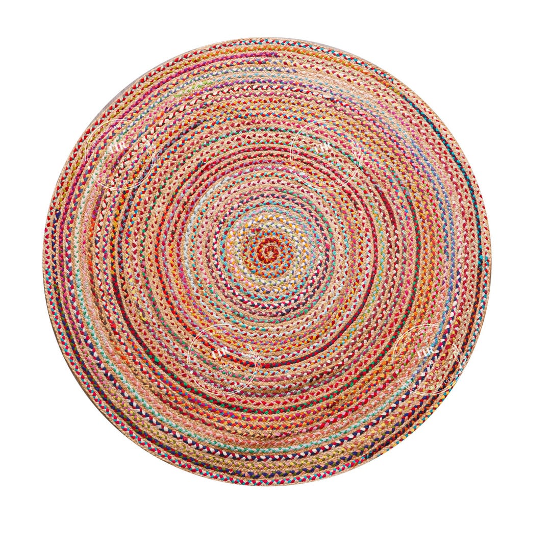 Handmade Round Cotton and Jute Rug Indoor Braided Cotton Rug Eco ...