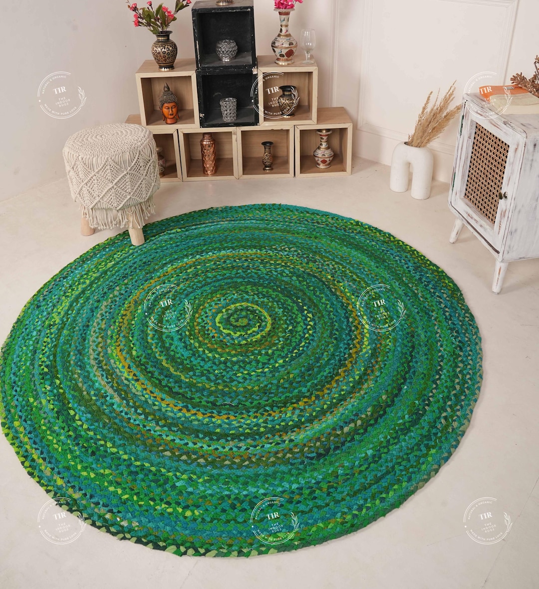 Green Multicolor Cotton Chindi Rugs Home Decor Chindi Rugs Cotton ...