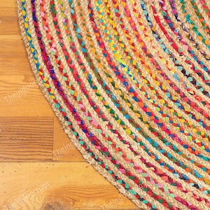 Hand Braided Round Chindi and Jute Rug/ Custom Size Natural Circle Jute ...