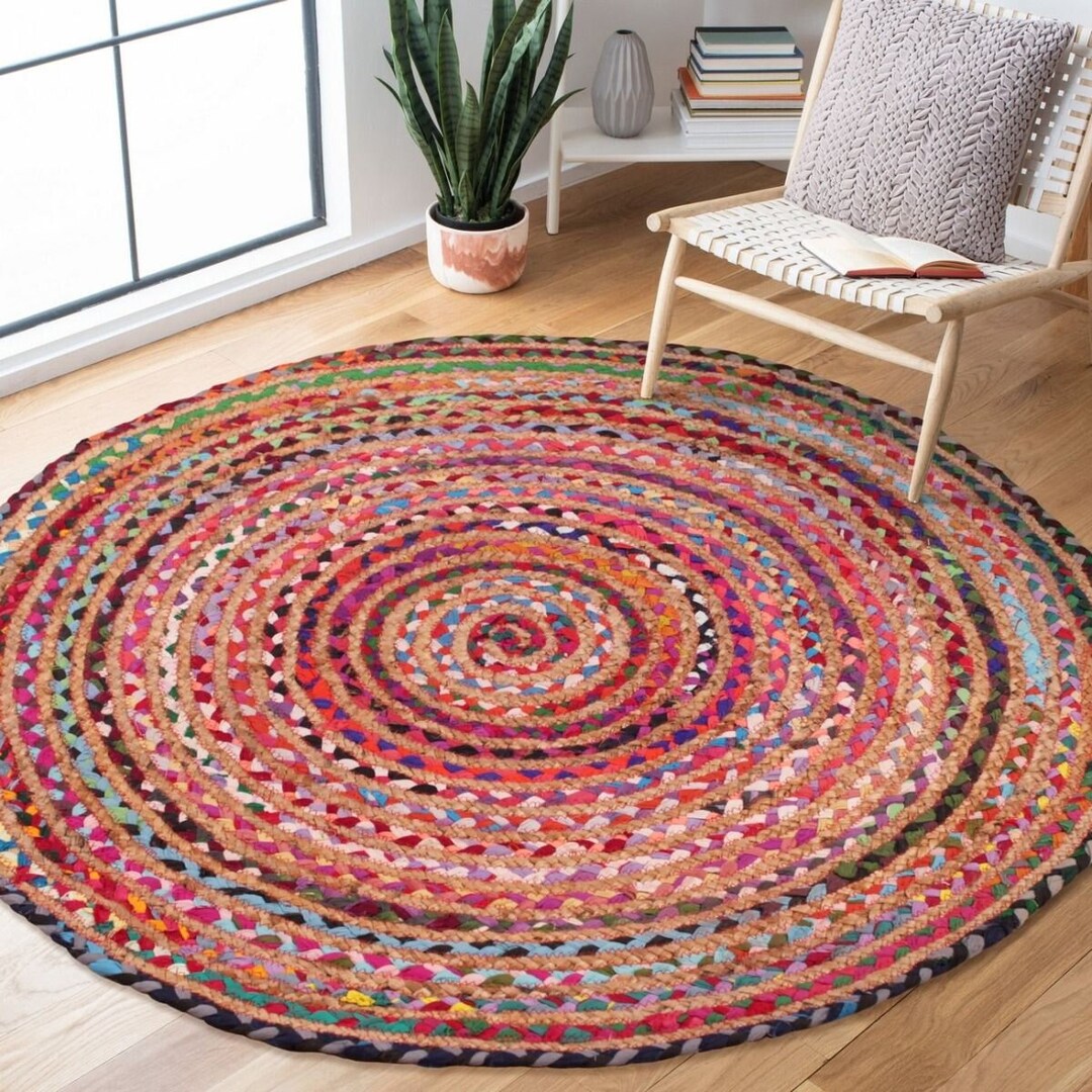 Cotton Multi-color Round Rugs Indian Handmade Cotton Round Purely Rugs ...