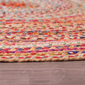 Hand Braided Round Chindi and Jute Rug/ Custom Size Natural Circle Jute ...