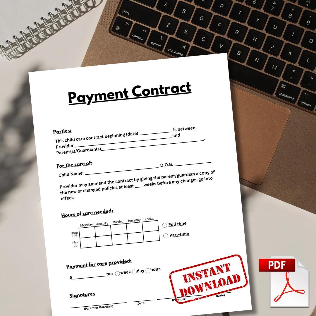 Payment Contract for Daycare, Child Care, Babysitting - Etsy