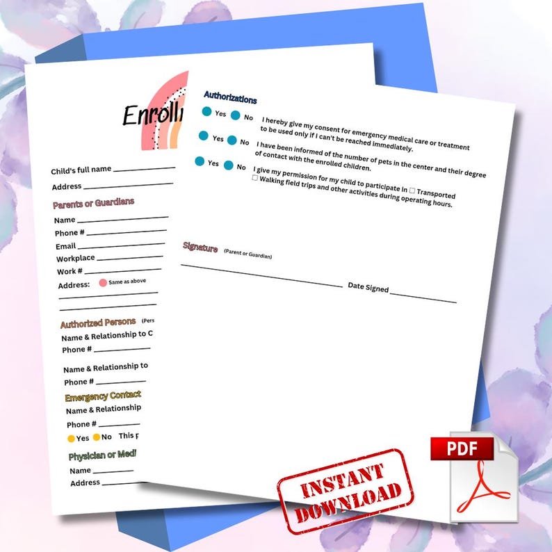 Daycare Forms, Childcare Forms, Enrollment Form - Etsy