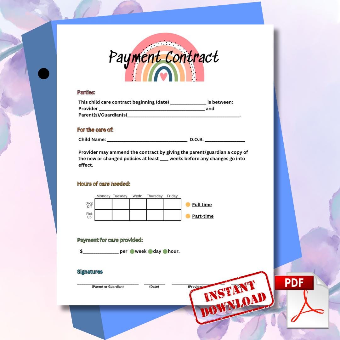 Payment Contract for Daycare, Child Care, Babysitting - Etsy