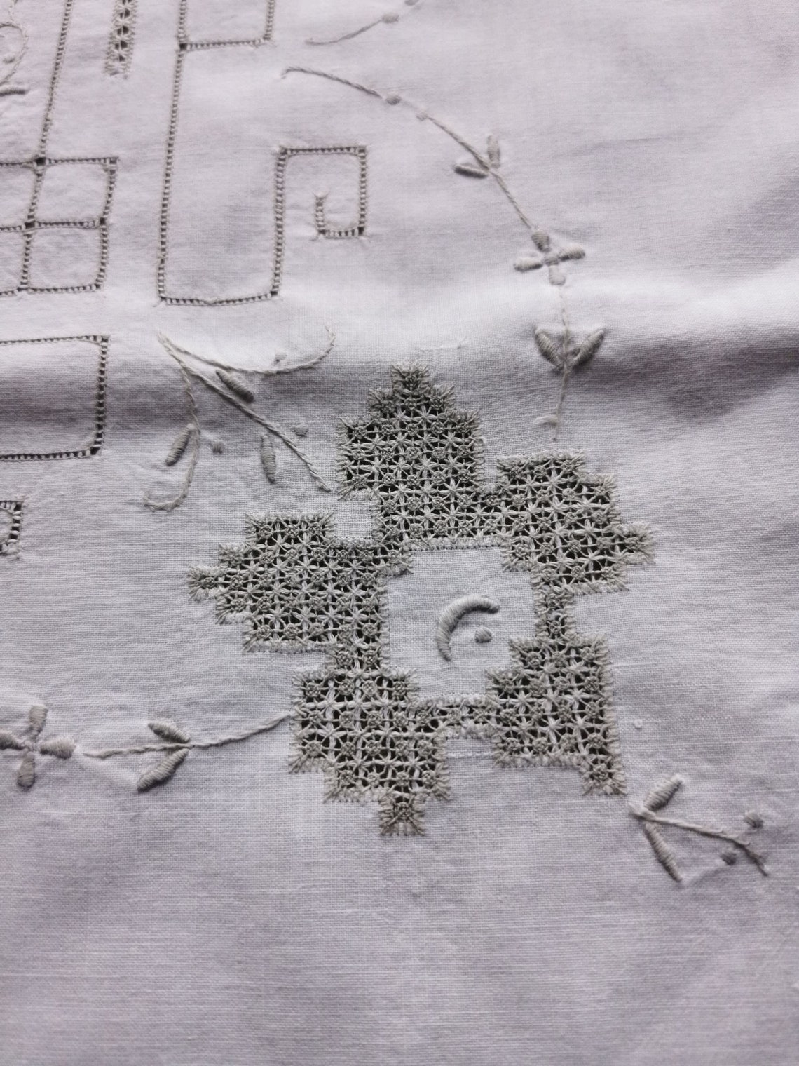 Vintage Handmade Tablecloth Topper French Antique White Tablecloth Hand ...