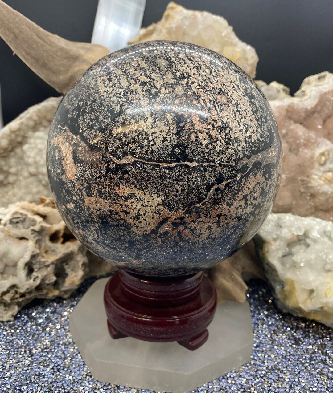 Huge Snowflake Obsidian Sphere 9.5lbs W 360 Rotating Stand - Etsy