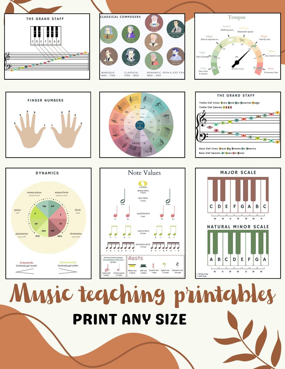Set of 15 Music Teaching Printable Handouts / Posters - Etsy