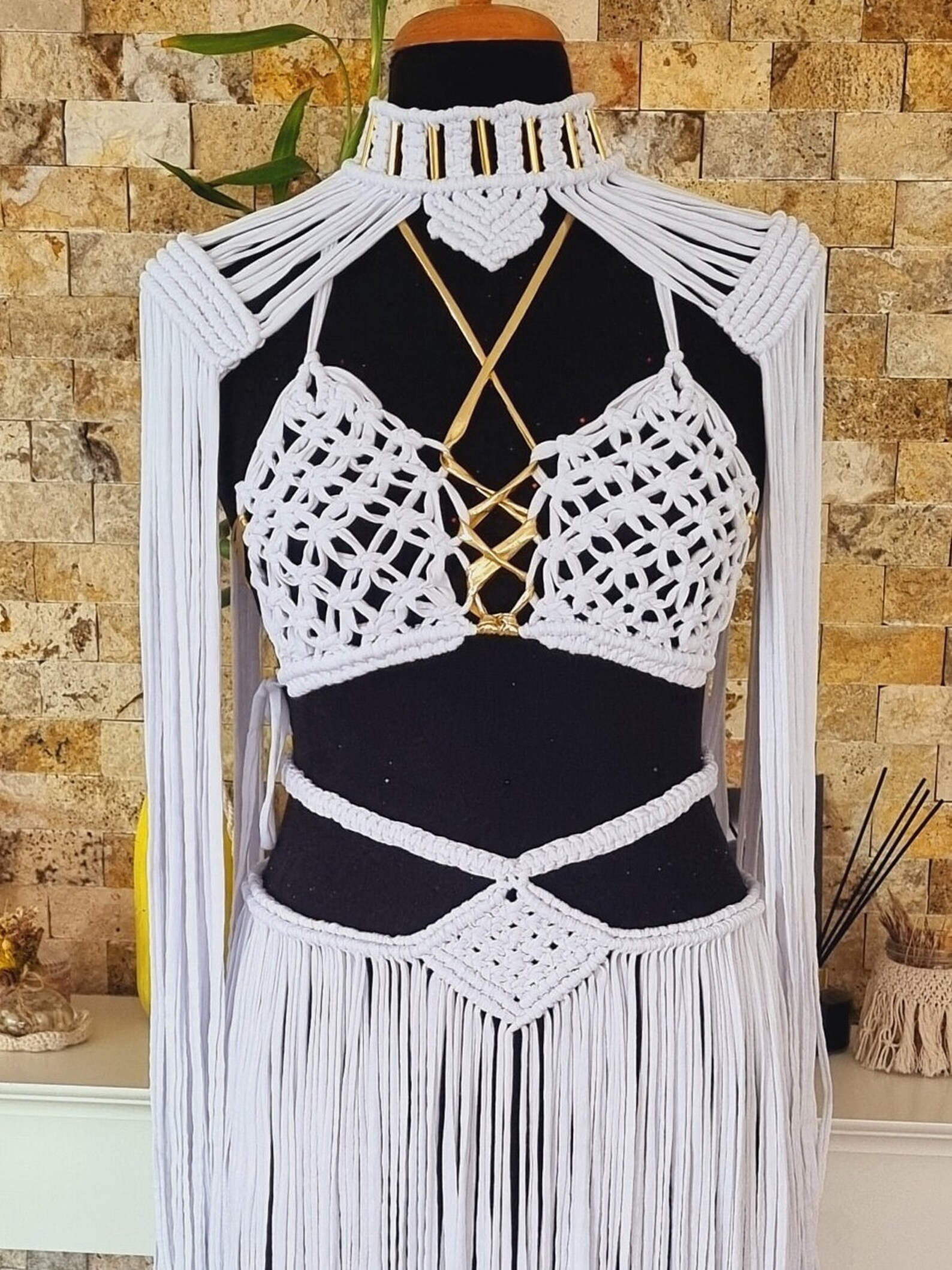 Macrame Shoulder Piece, Macrame Epaulets, Macrame Necklace, Festival ...