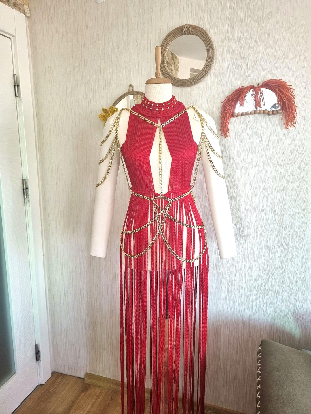 Macrame Dress and Gold Chain: Festival Rave Outfit, Cleopatra Costume ...