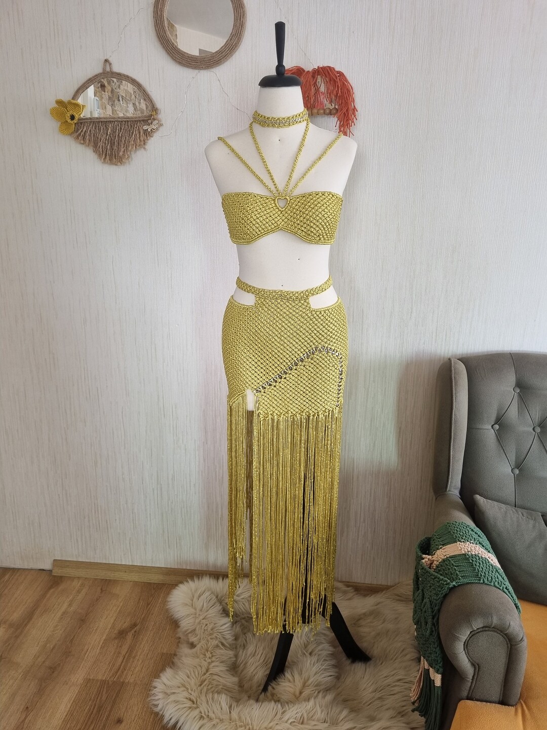 Macrame Dress, Macrame Festival Set, Festival Outfit, Goddess Dress ...