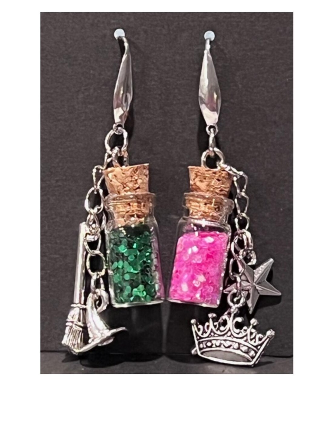 Glitter Dust Wicked Earrings, Elphaba Earrings, Glinda Earrings - Etsy