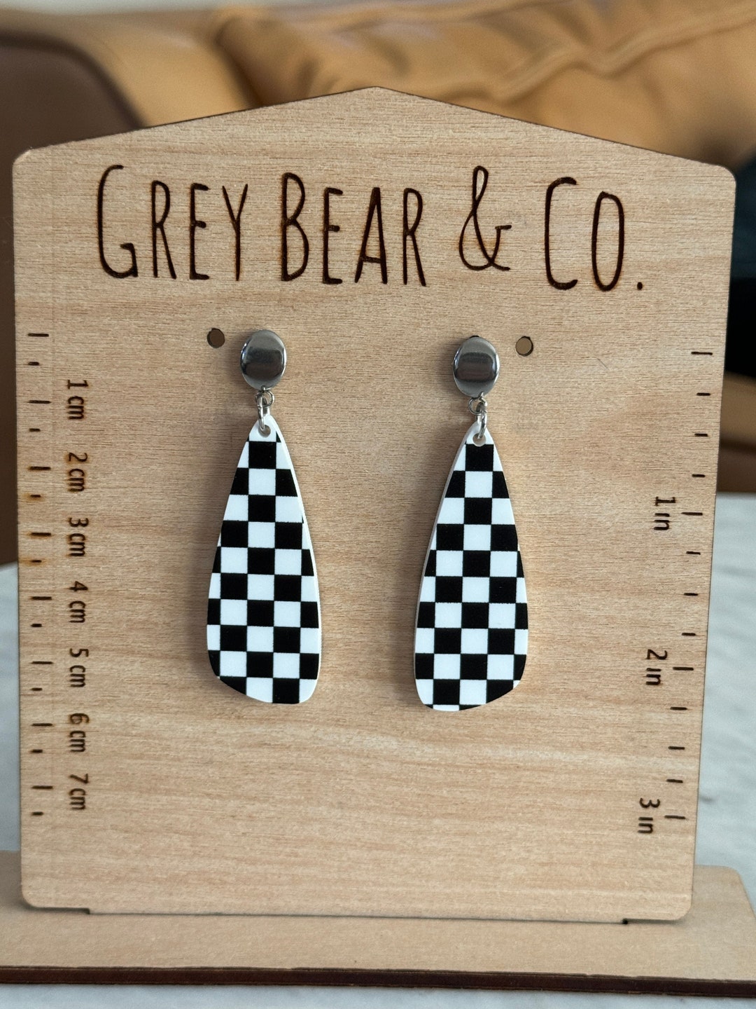 Racing Earrings, Black and White Checkered Flag Earrings - Etsy