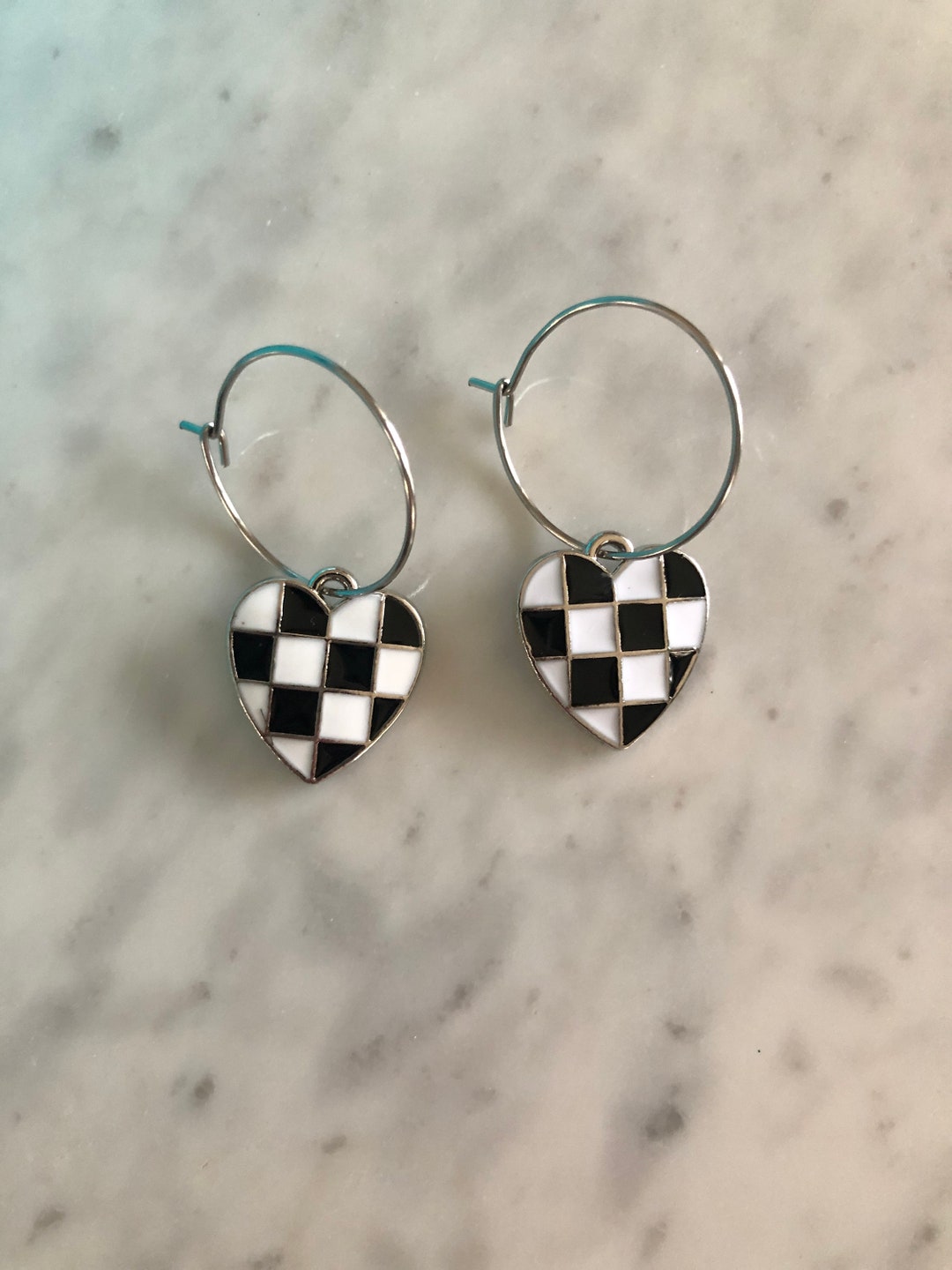 Racing Earrings, Black and White Checkered Racing Earrings, Racing Hoop ...