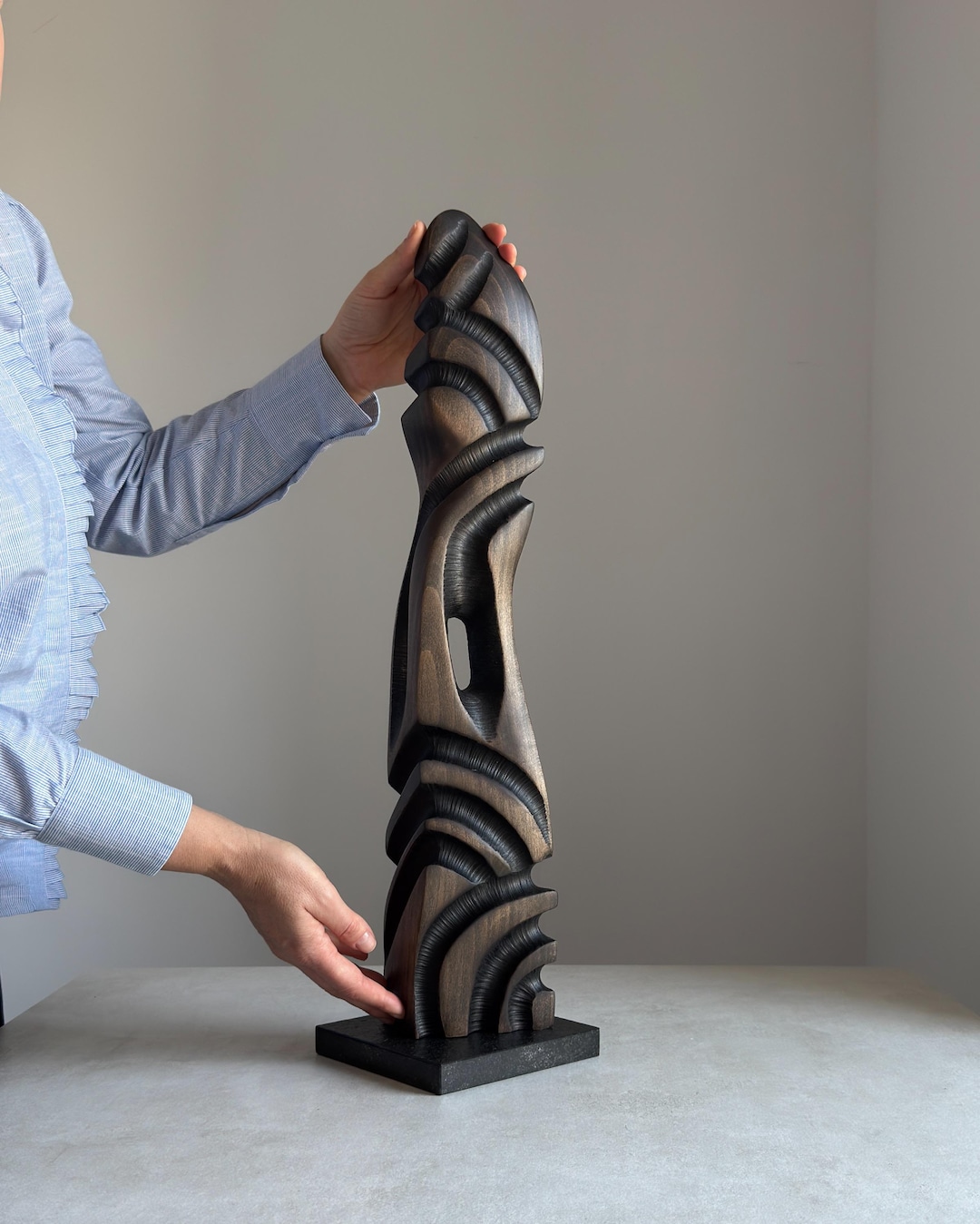Void Pillar | Hand Carved Black Beech Sculpture | Abstract Wood Art ...