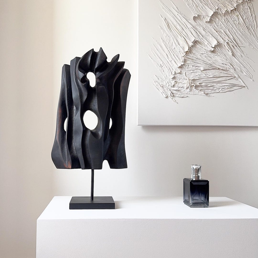 Handcrafted Black Apple Wood Sculpture 23 Unique Modern Abstract Art ...