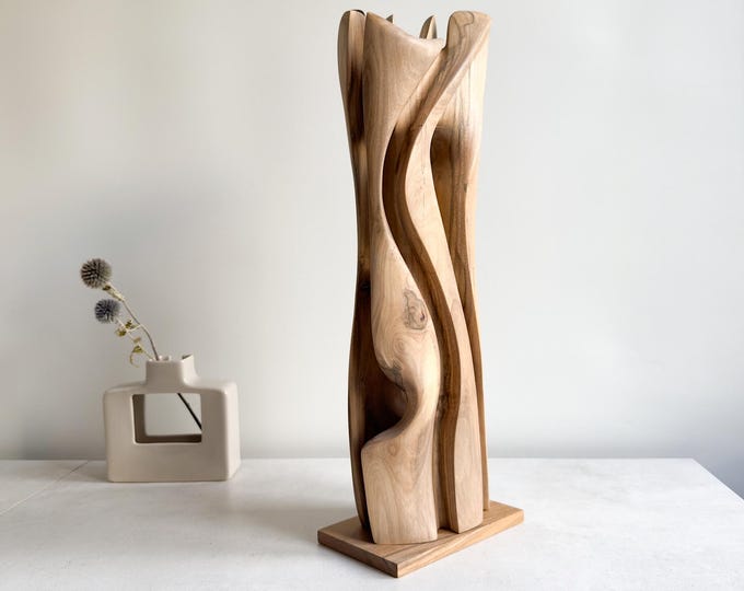 Hand-carved Walnut Wood Sculpture – Abstract Design With Smooth Matte ...