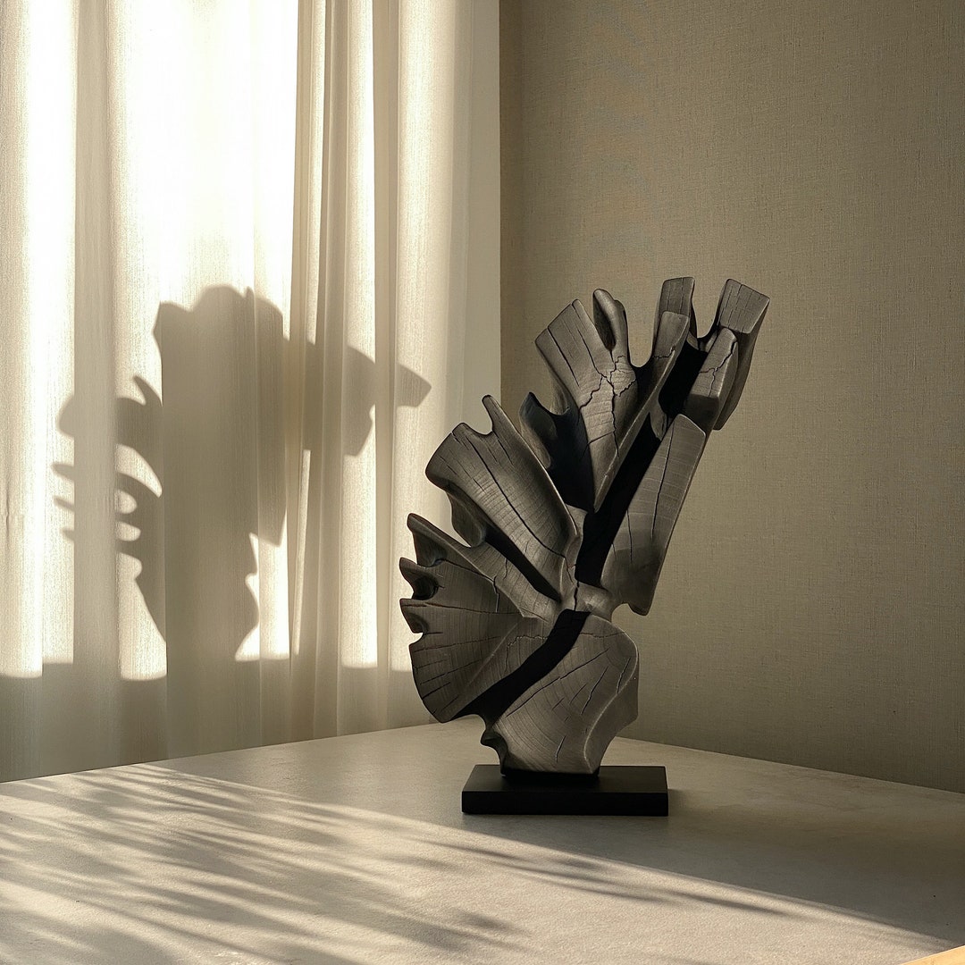 15 Inch Abstract Sculpture of Fire-tanned Cherry Wood Black ...