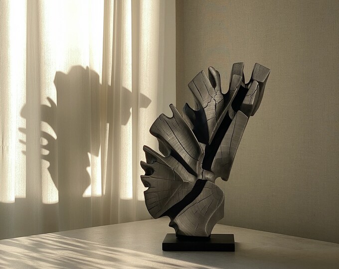 15 Inch Abstract Sculpture of Fire-tanned Cherry Wood - Black ...