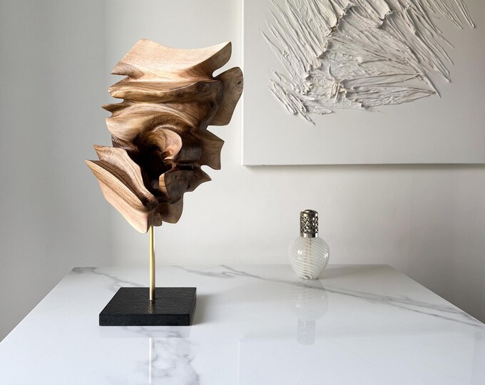 Dynamic Walnut Wood Sculpture | Modern Hand-carved Abstract Art for ...