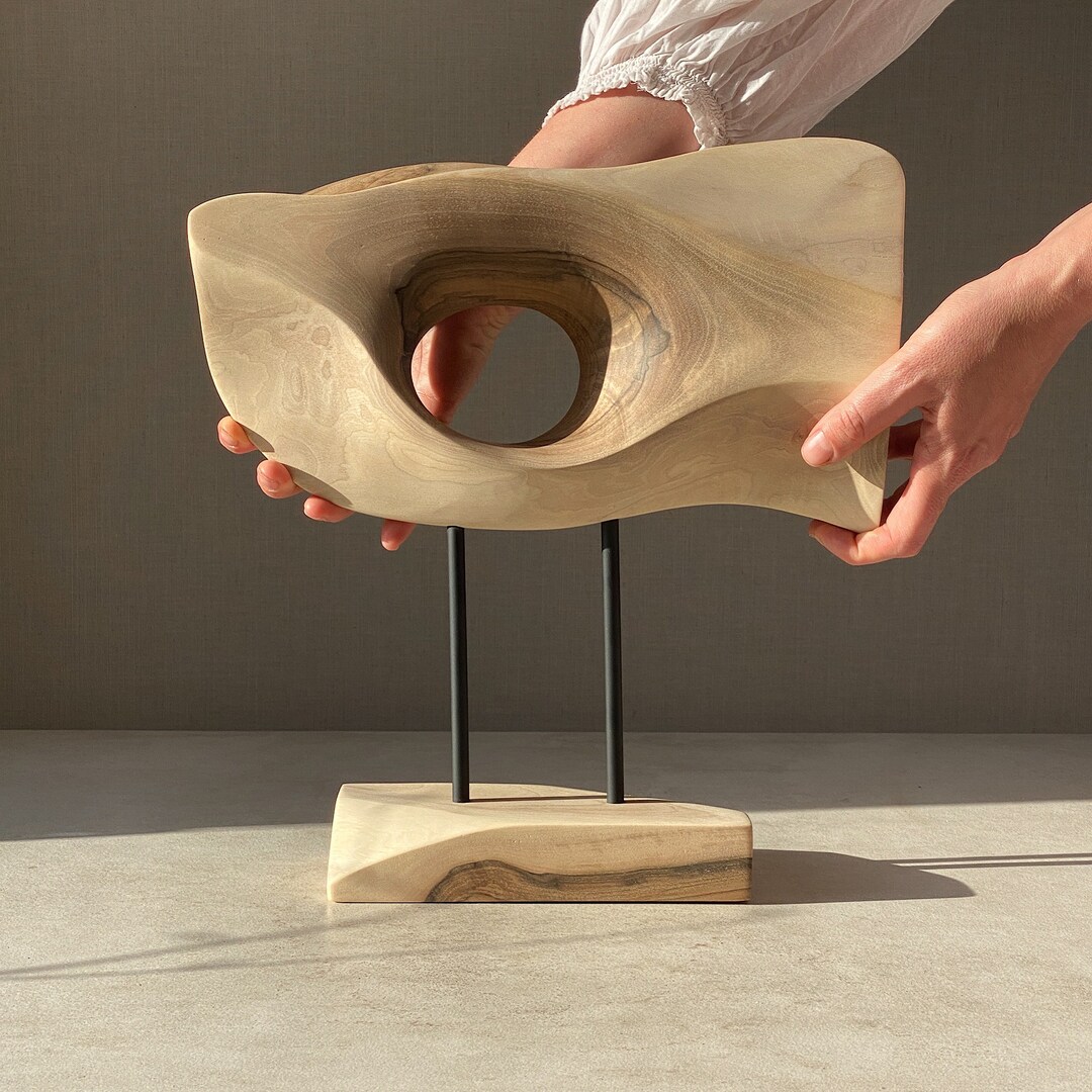 Handmade Walnut Wood Sculpture - Minimalist Abstract Shelf Decor With ...