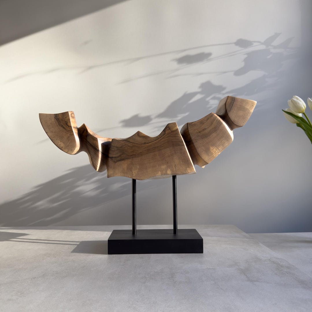 Walnut Wood Sculpture | Dynamic Contours – Hand-carved Wooden Art ...