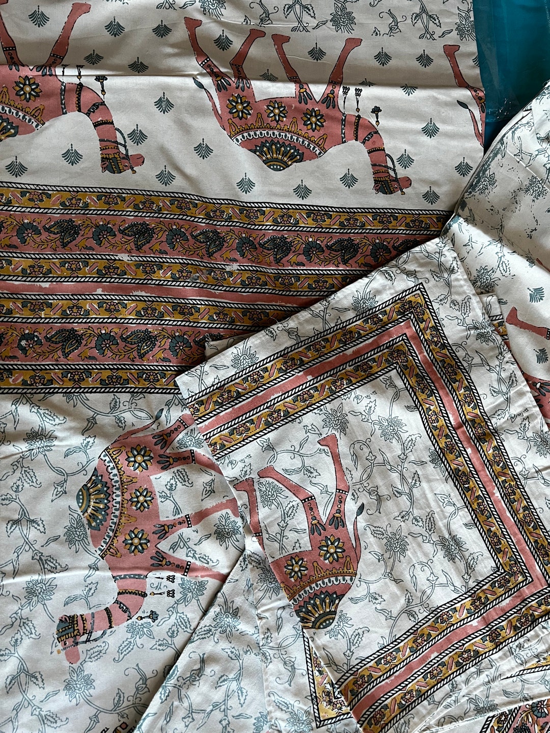 Indian Queen-sized Bed Sheet 90x108 With 2 Pillow Covers/ Jaipur Cotton ...