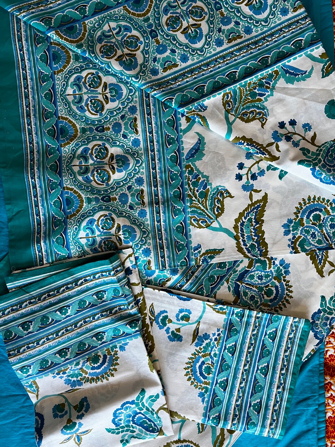 Indian Queen-sized Bed Sheet 90x108 With 2 Pillow Covers/ Jaipur Cotton ...