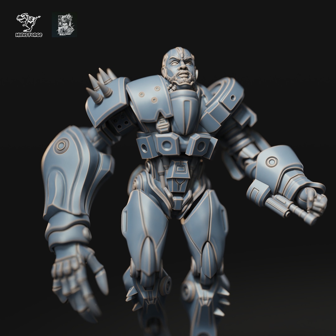 Solomon Cyber Bruiser, 35mm 3D Printed Miniature, Cyberpunk Model ...