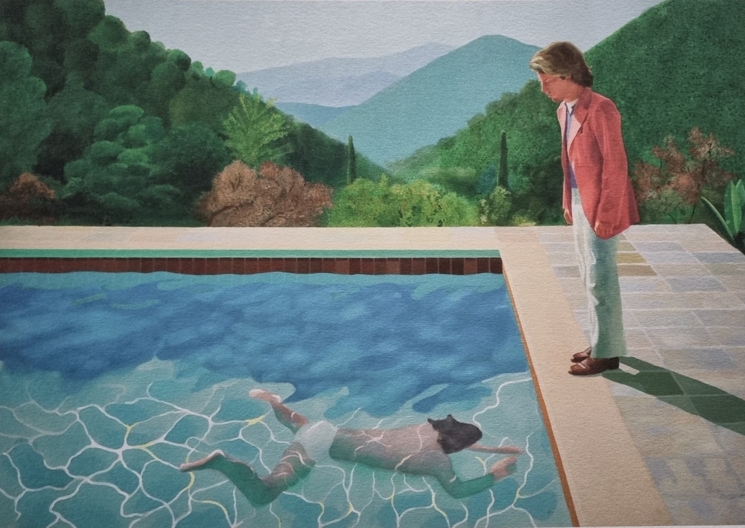 David Hockney pool With Two Figures Dimensions 35 X 50 Cm. 13.77 X 19. ...
