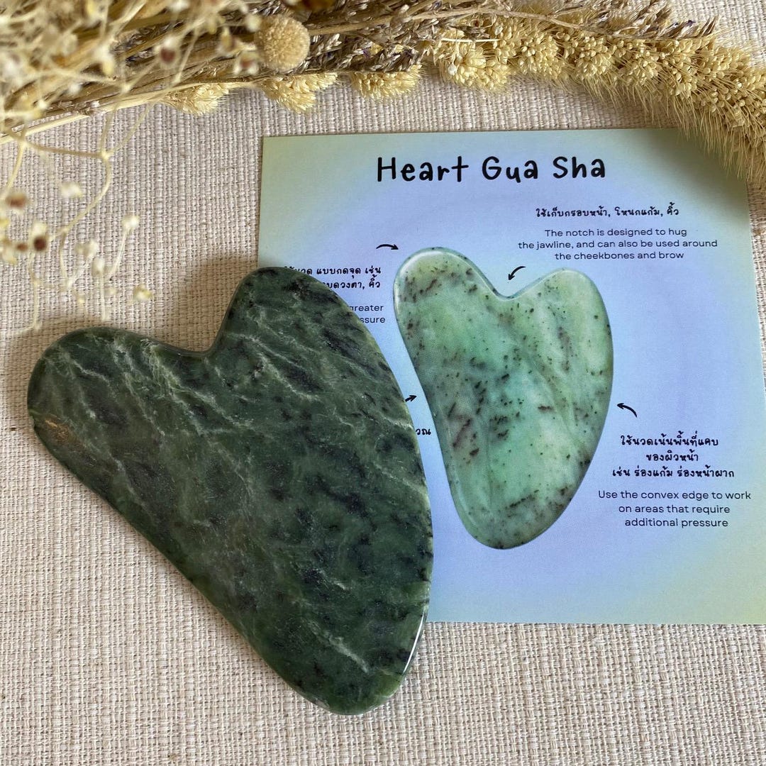 Green & Black Nephrite Jade Gua Sha Face Massage Tool heart - Etsy