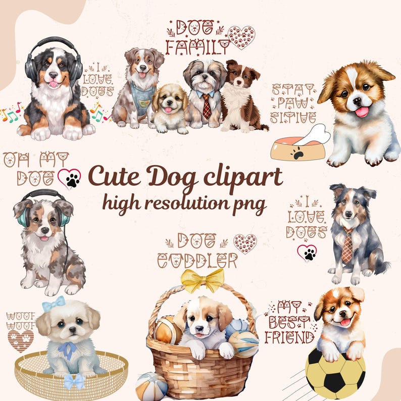 Cute Dog Clipart, Pet Animals Clipart, Animal Illustrations, Nursery ...