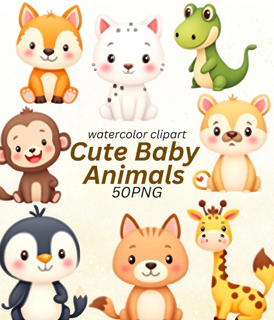 Cute Baby Animals Clipart, Nursery Kids Watercolor Clipart, Wildlife ...