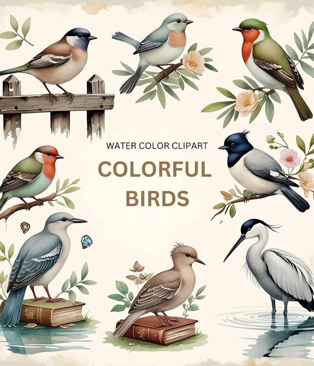Bird Clipart, Colorful Bird Species PNG Bundle, Watercolor Bired ...