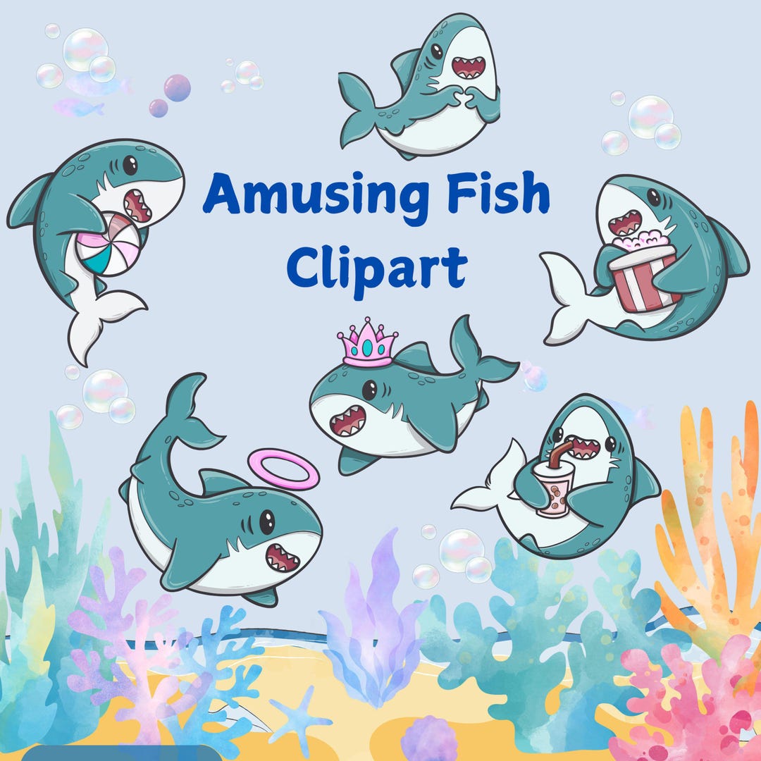 Amusing Fish Clipart, Cute Animal Watercolor Clipart, Nursery Children ...