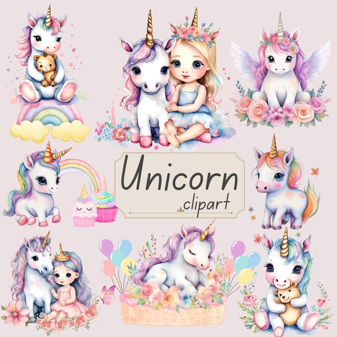 Unicorn Rainbow Clipart, Watercolor Unicorn PNG, Magic Pink Unicorn ...