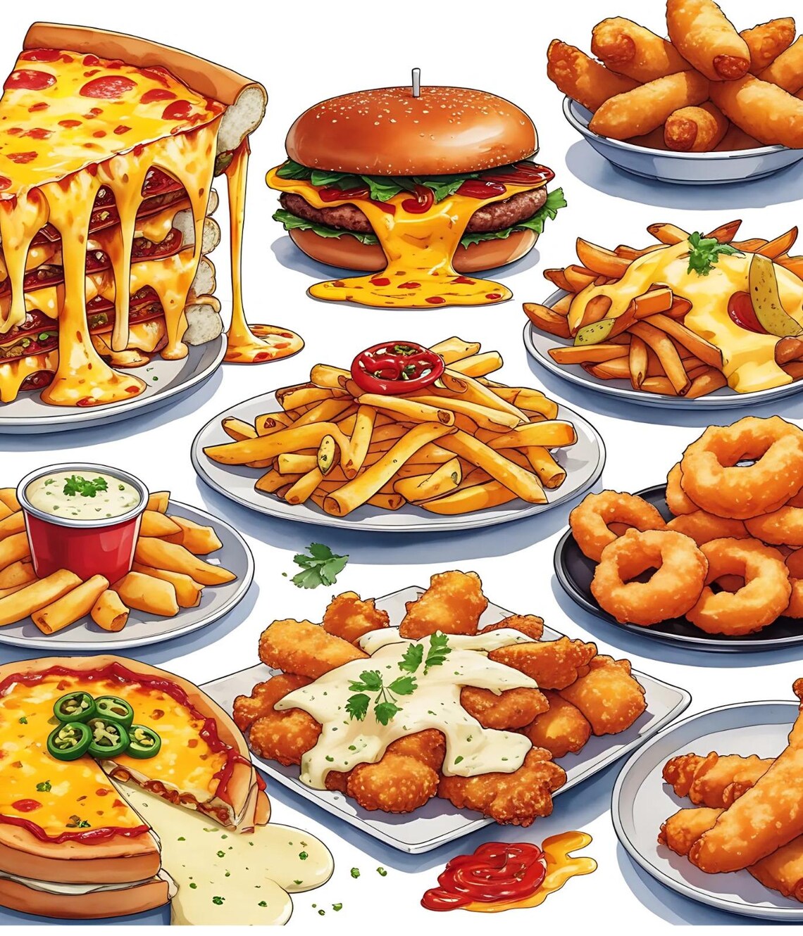 Junk Food Clipart, Fast Food Clipart Bundle, Watercolor PNG Graphics ...