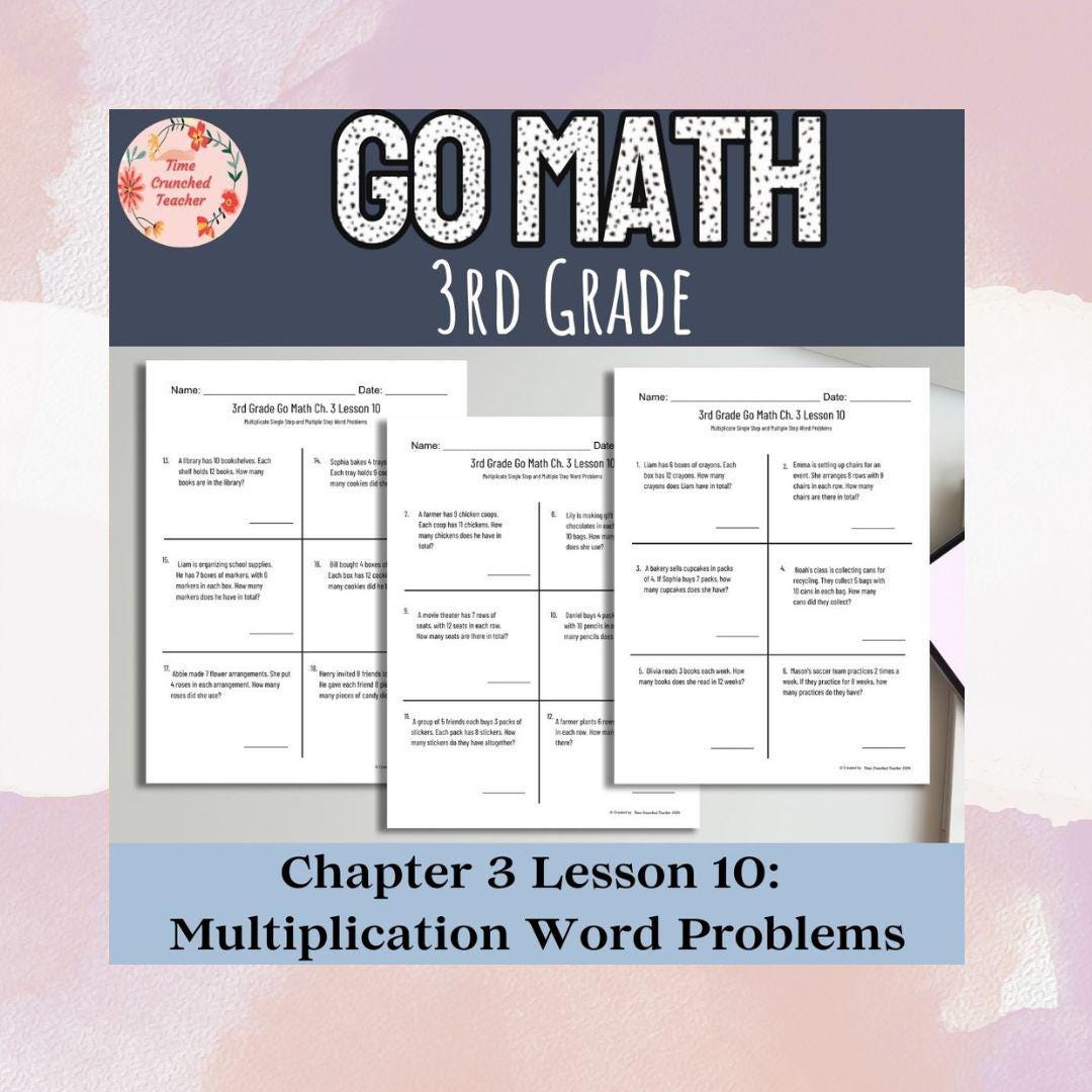Printable 3rd Grade Go Math Ch. 3 Lesson 10 | Multiplication Word ...