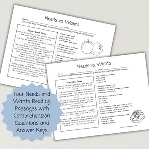 Printable 2nd Grade Social Studies: Needs and Wants | Reading Passages ...