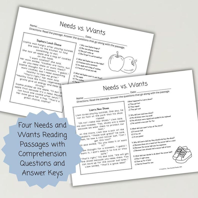 Printable 2nd Grade Social Studies: Needs and Wants | Reading Passages ...