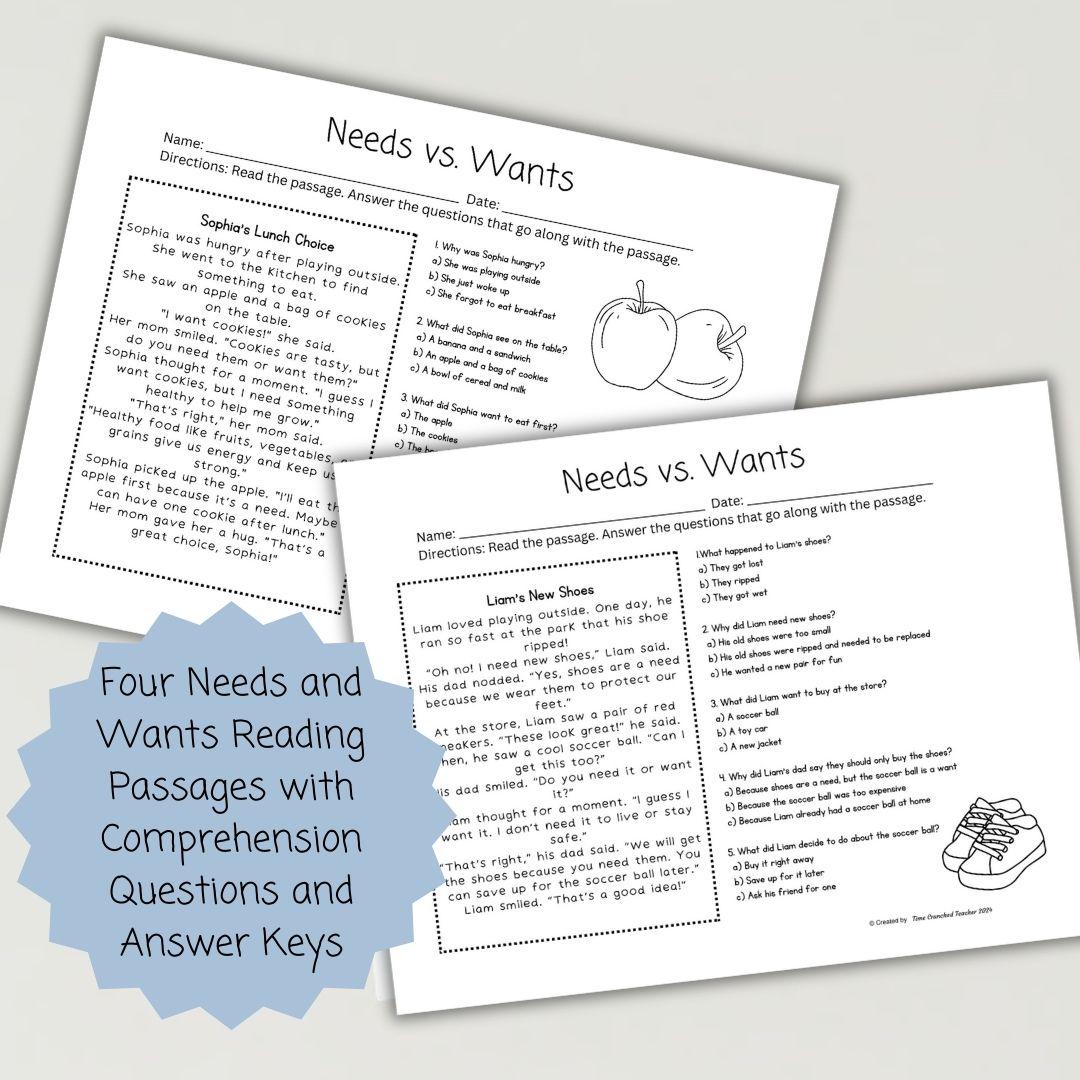 Printable 2nd Grade Social Studies: Needs and Wants | Reading Passages ...