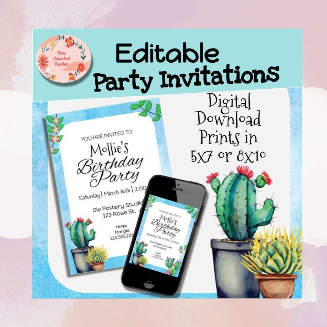 Printable Birthday Invitations | Cactus Themed Party Invitations ...
