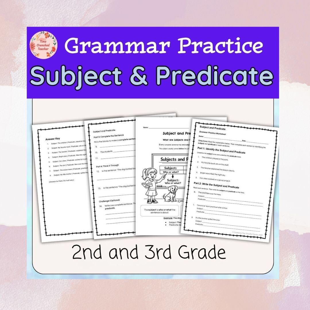 Subject and Predicate Worksheets for 2nd and 3rd Grade | Sentence ...