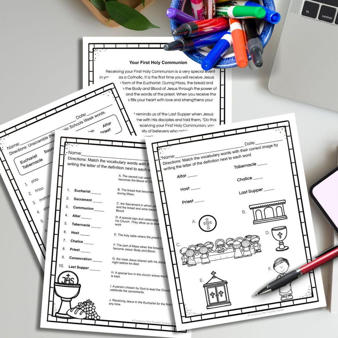 Printable Catholic First Communion Unit: 10 Pages of First Eucharist ...