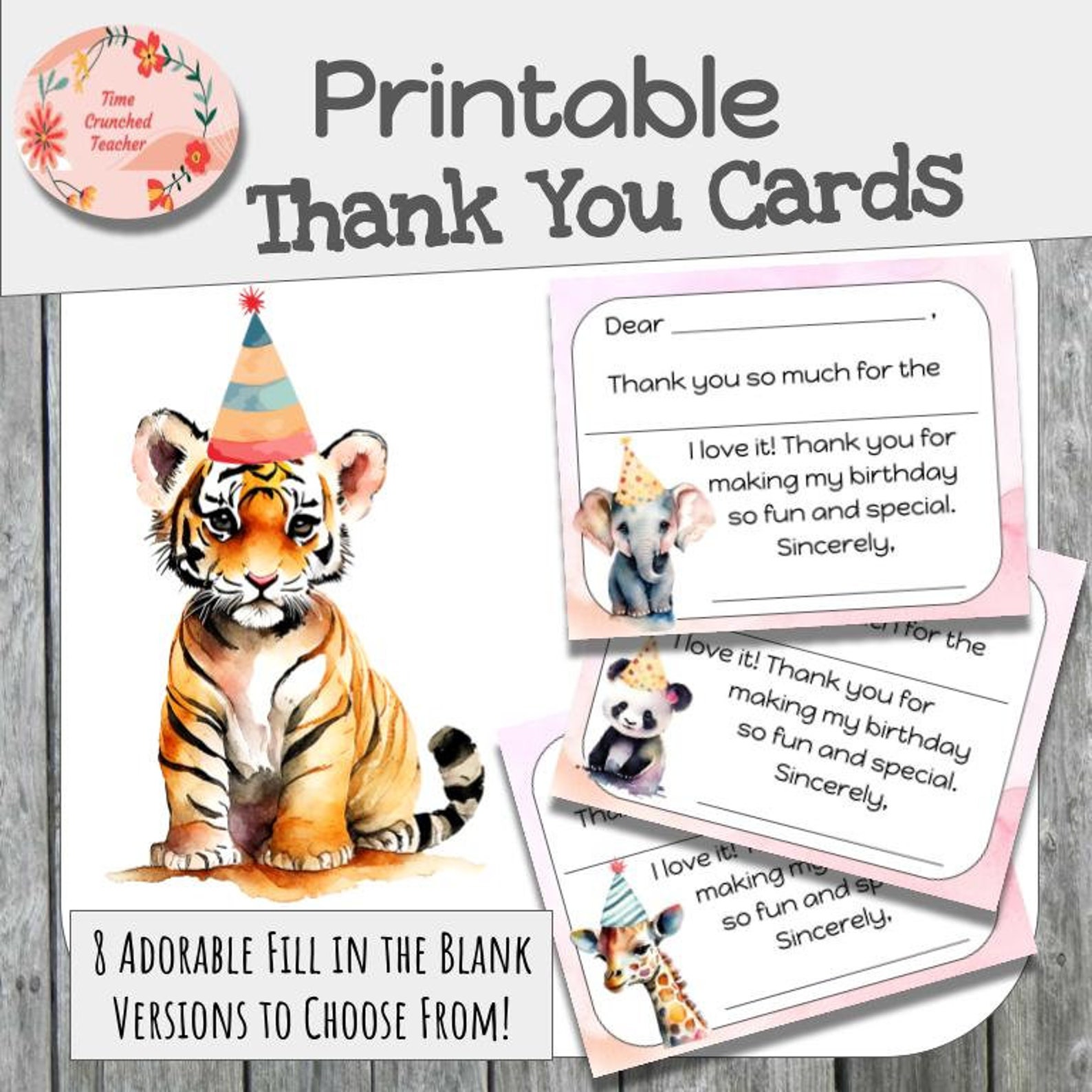 Safari Birthday Thank You Cards | Fill in the Blank (printable) - Etsy