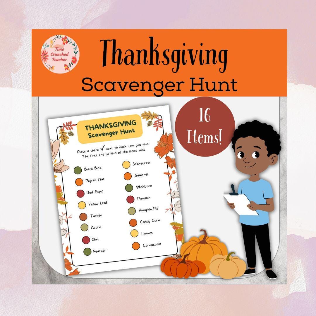 Thanksgiving Scavenger Hunt Printable for Kids | Fall Activity Game ...
