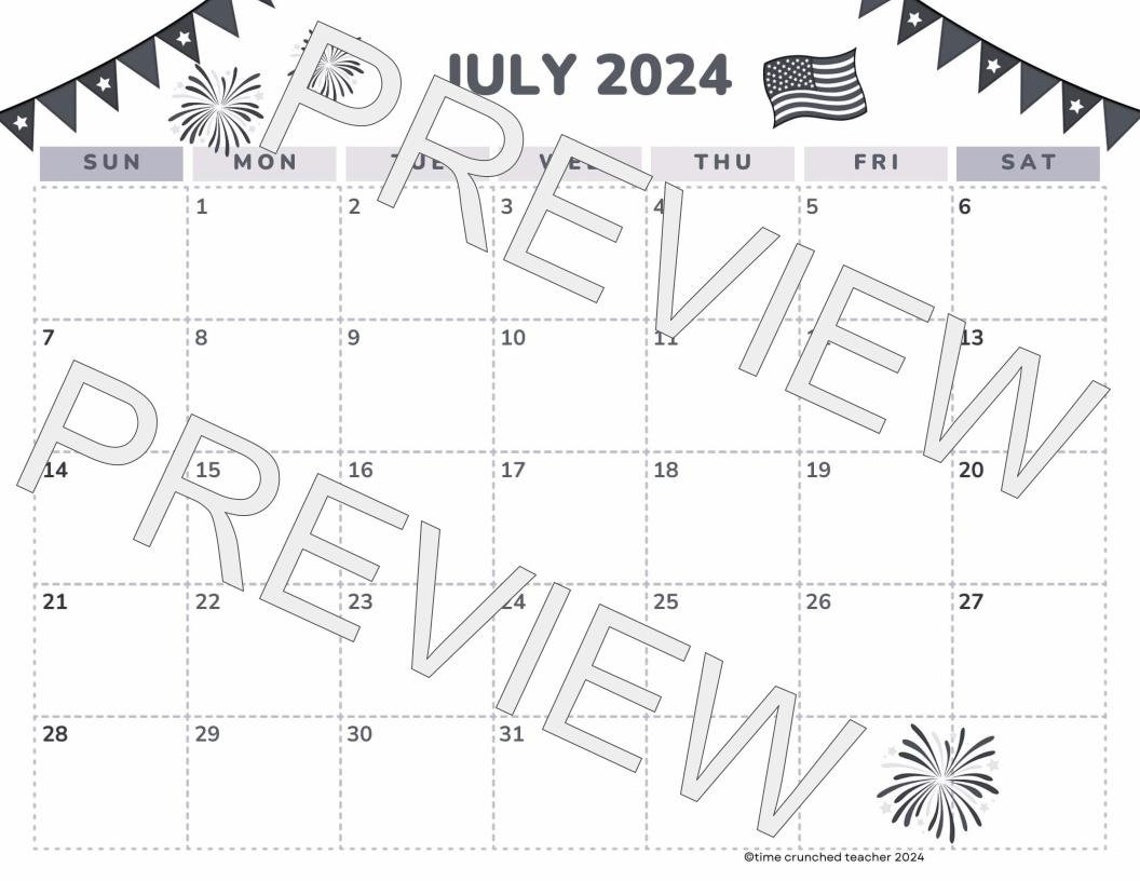 Printable July 2024 Calendar | July 2024 Calendar | Customizable ...