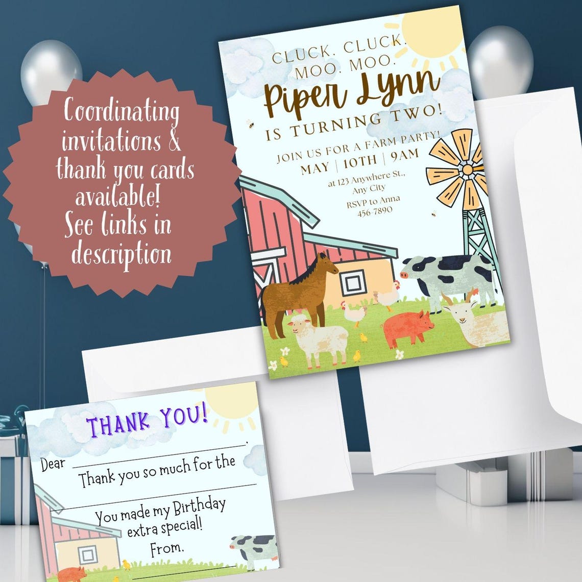 Printable Fill in the Blank Thank You Cards | Farm Birthday | Kids ...
