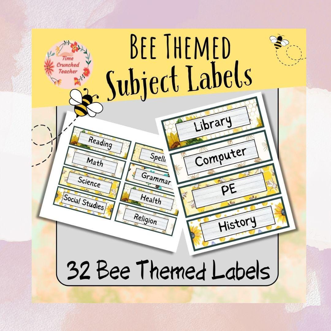 Bee Classroom Schedule Cards: 32 Printable Subject Labels (digital ...