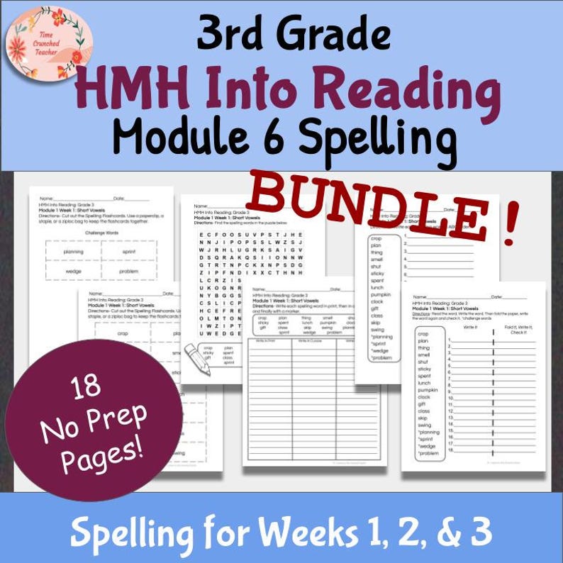 Printable 3rd Grade Spelling Worksheets BUNDLE | HMH Into Reading ...