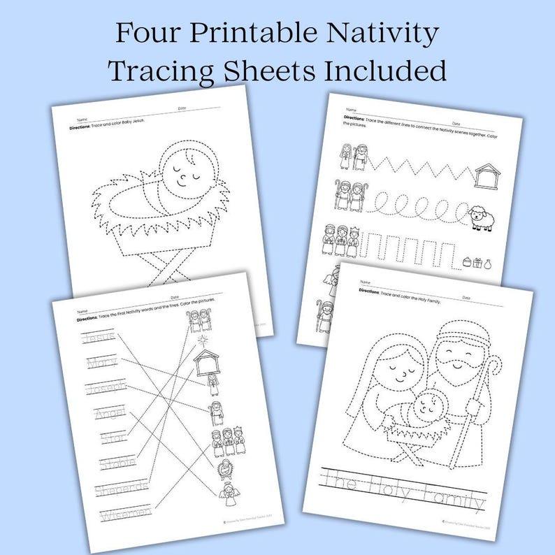 Printable Advent Nativity Tracing Worksheets | Pre-writing Christmas ...